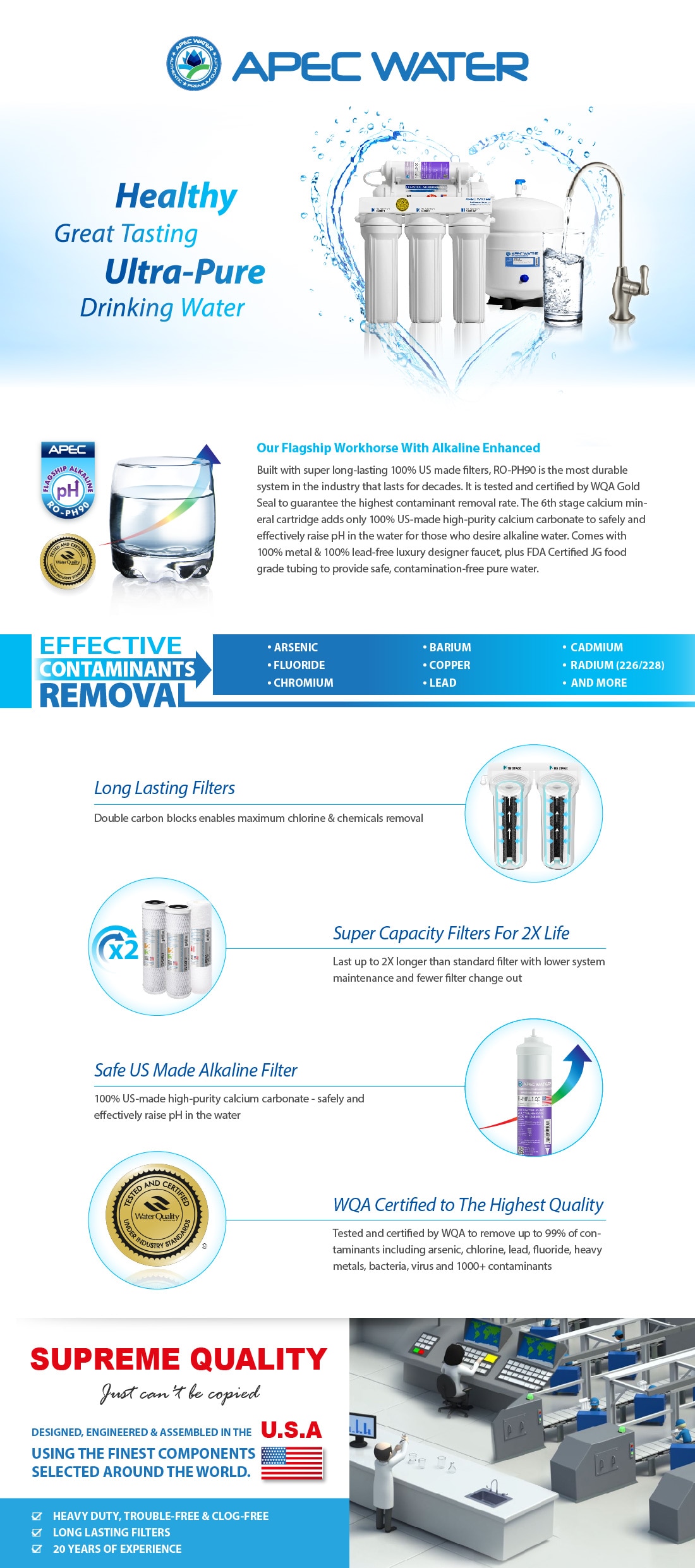 APEC Water Systems Ultimate Premium Quality 90 GPD pH+ Alkaline Mineral ...