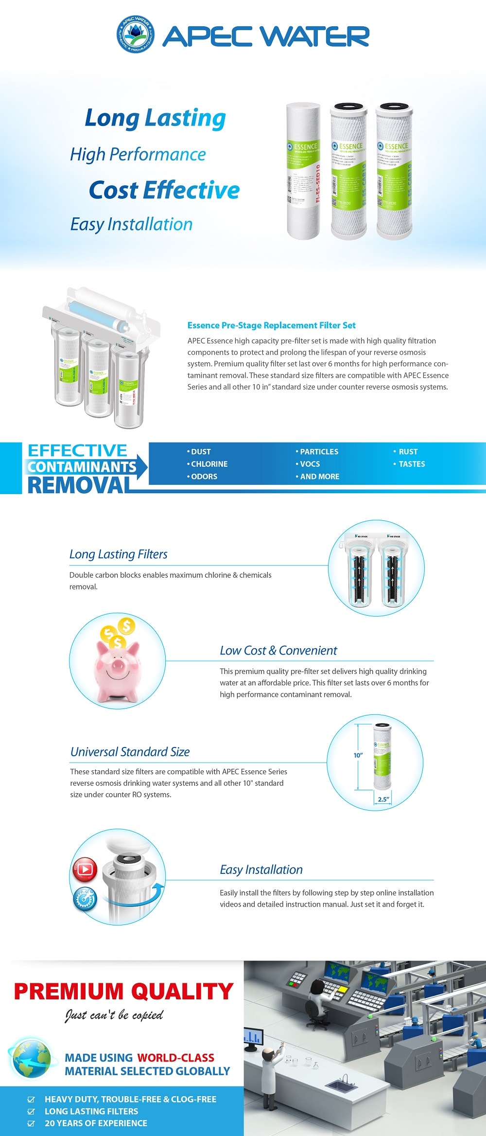 APEC Water Systems Essence 10 in. Standard Capacity 3-Stage Replacement ...