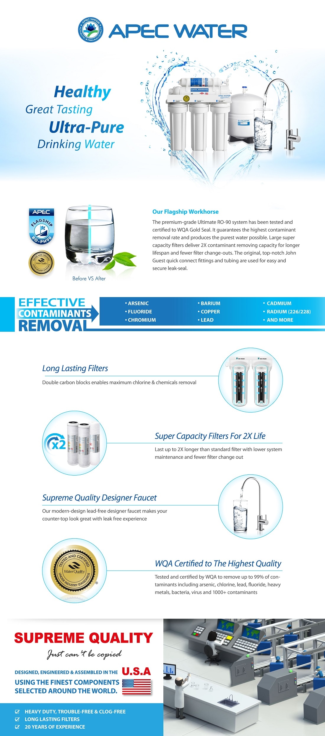 APEC Water Systems Ultimate Premium Quality WQA Certified 90 GPD Under ...