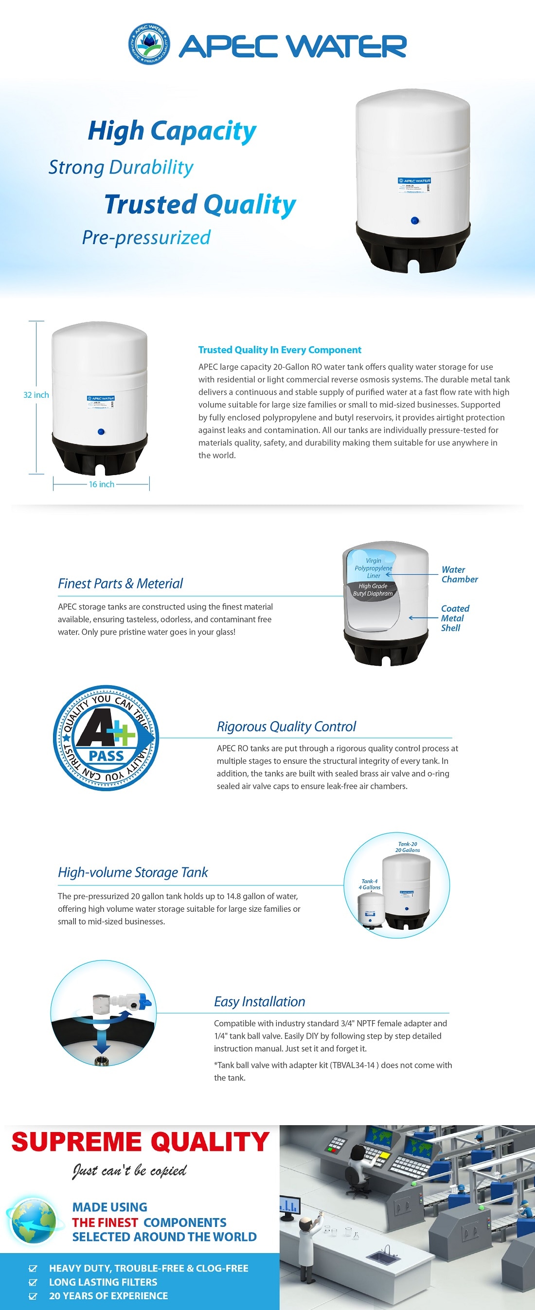 APEC Water Systems 20 Gal. Pre-Pressurized Residential Reverse Osmosis ...