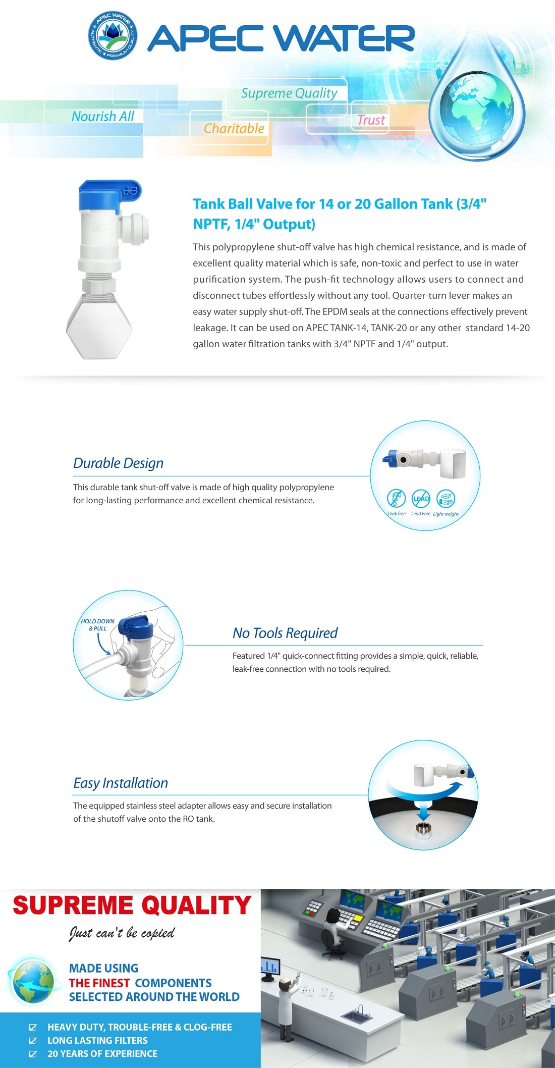 APEC Water Systems Tank Ball Valve 3/4 in. NPTF 1/4 in. Output for ...