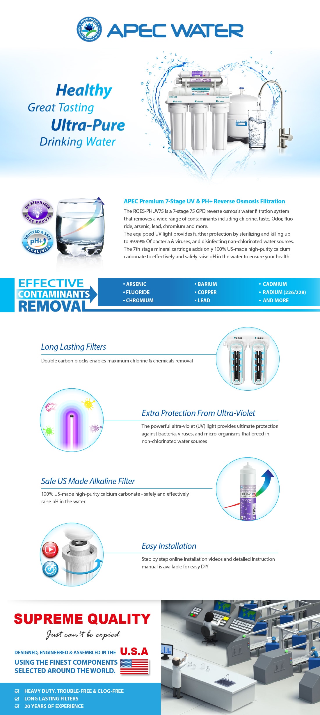 APEC Water Systems Essence 75 GPD 7-Stage Reverse Osmosis Water ...