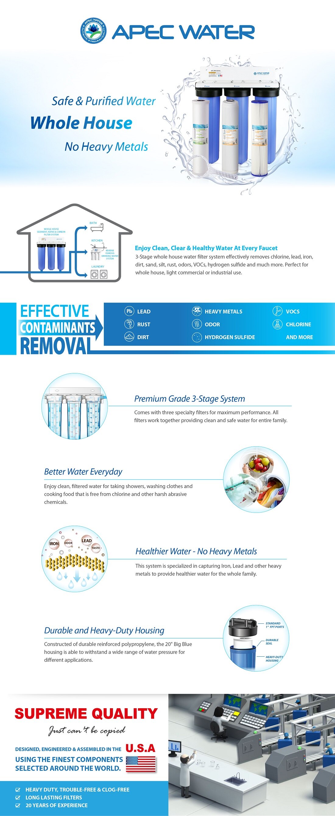 APEC Water Systems 3-Stage Whole House Water Filtration System Sediment ...