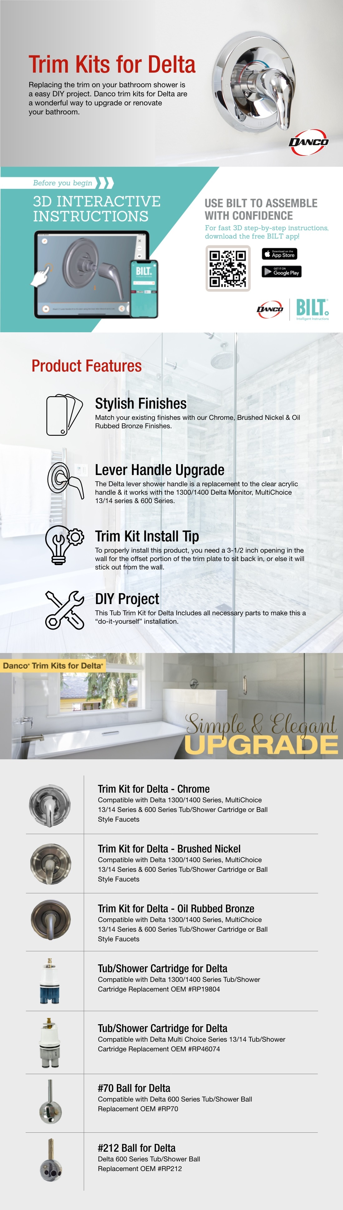 DANCO 1-Handle Valve Trim Kit in Brushed Nickel for Delta Tub/Shower ...