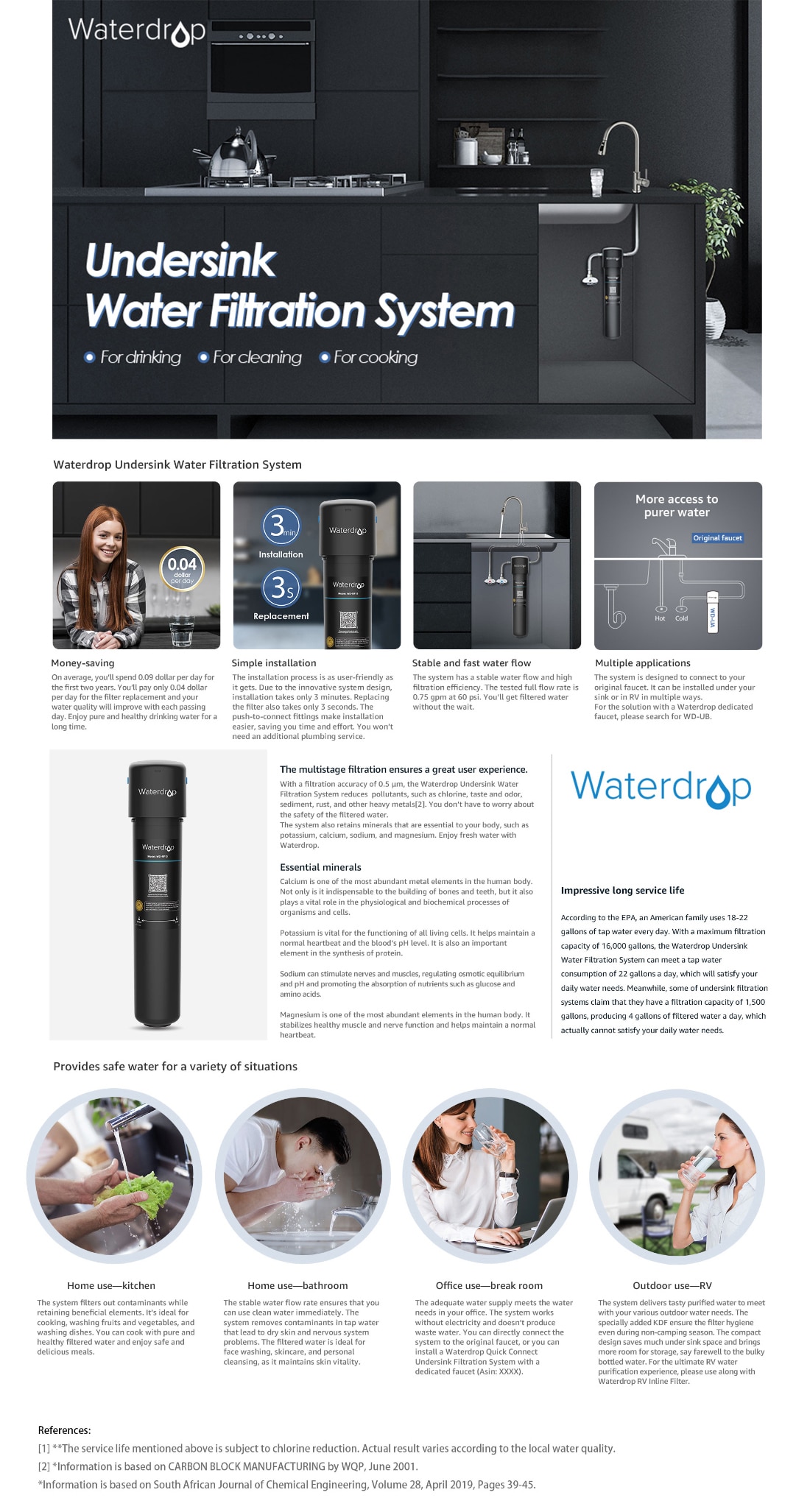 Waterdrop 16000 Gal. Long-Last Under-Sink Water Filter System with ...