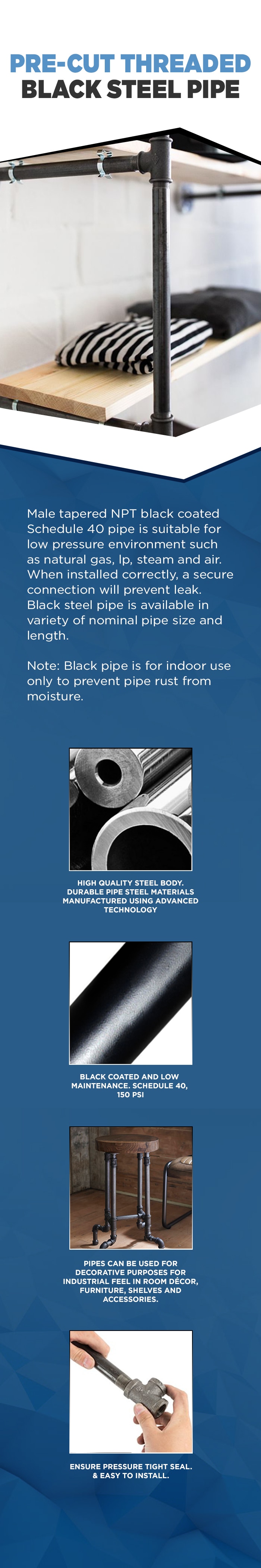 PLUMBFLEX 1 in.x 48 in. Black Steel Pipe 1048PBL - The Home Depot