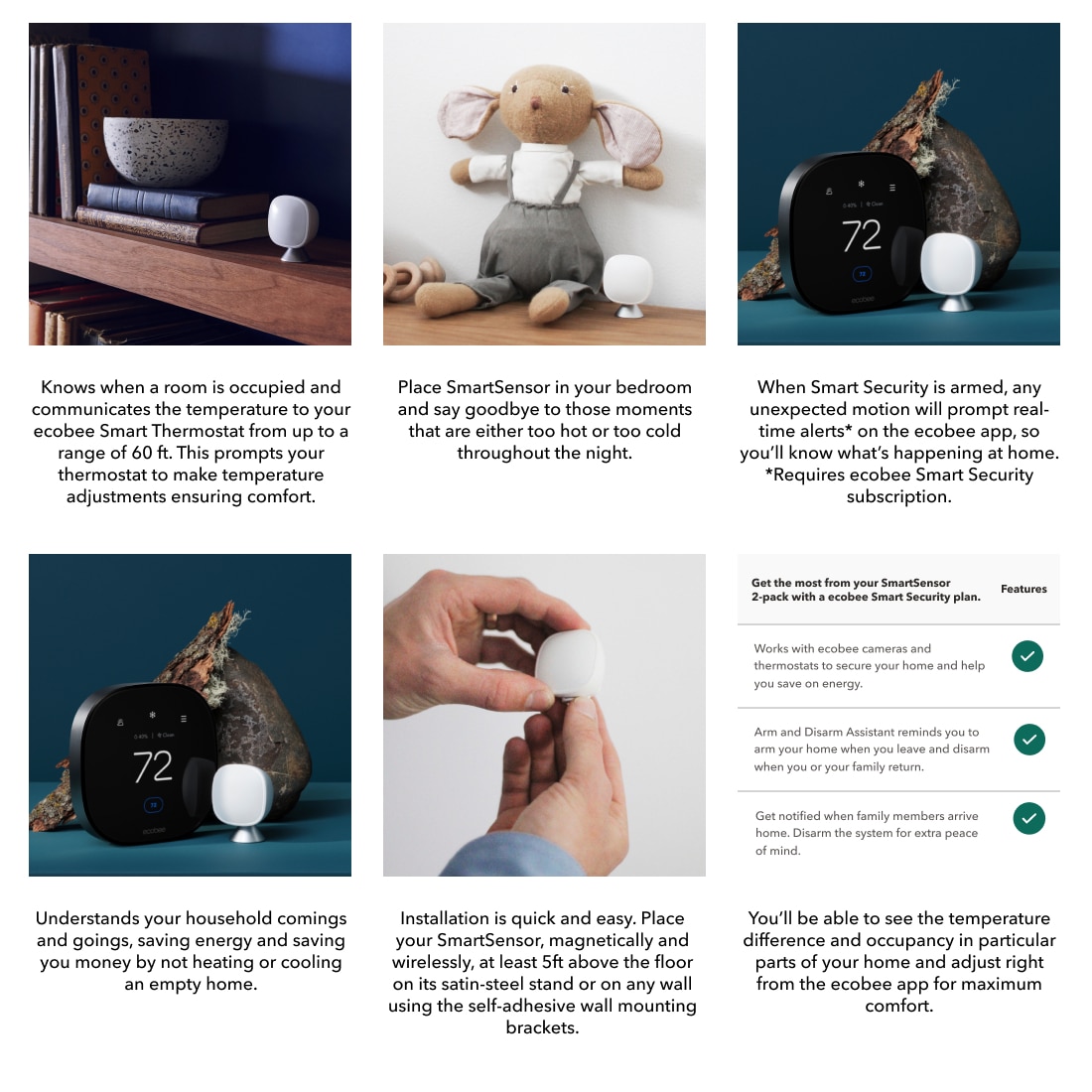 ecobee Smart Sensor 2 Pack- Comfort, Security, Energy Savings- Smart ...
