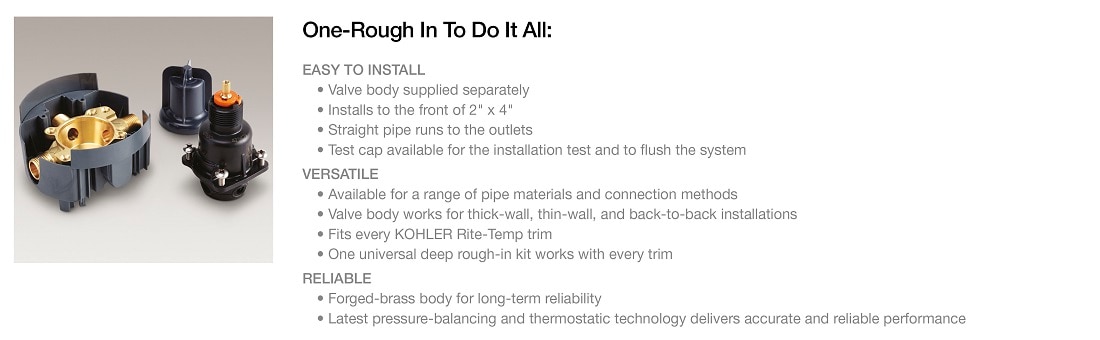 KOHLER Rite-Temp Thermostatic Valve Body and Cartridge Kit with Service ...