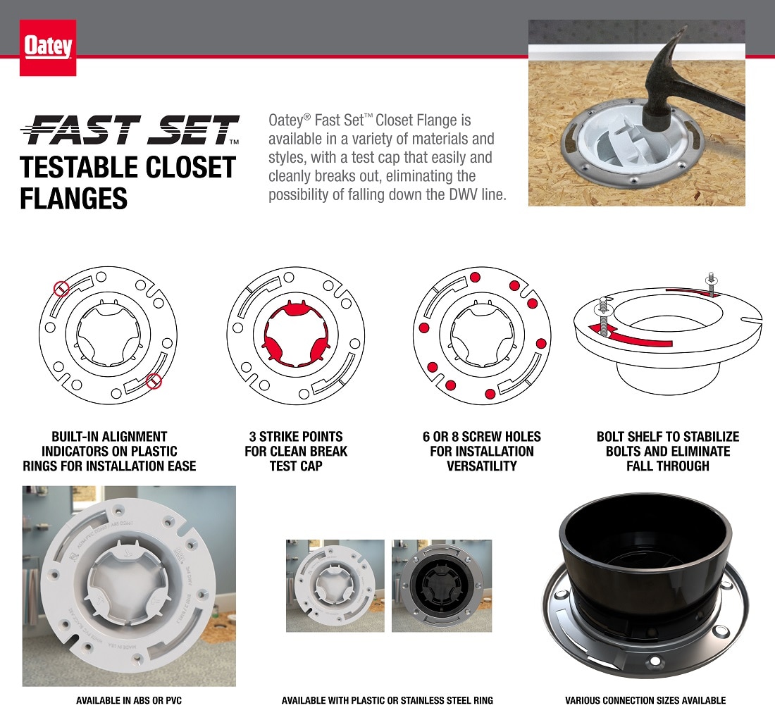 Oatey Fast Set 3 in. Outside Fit or 4 in. Inside Fit PVC Hub Toilet ...
