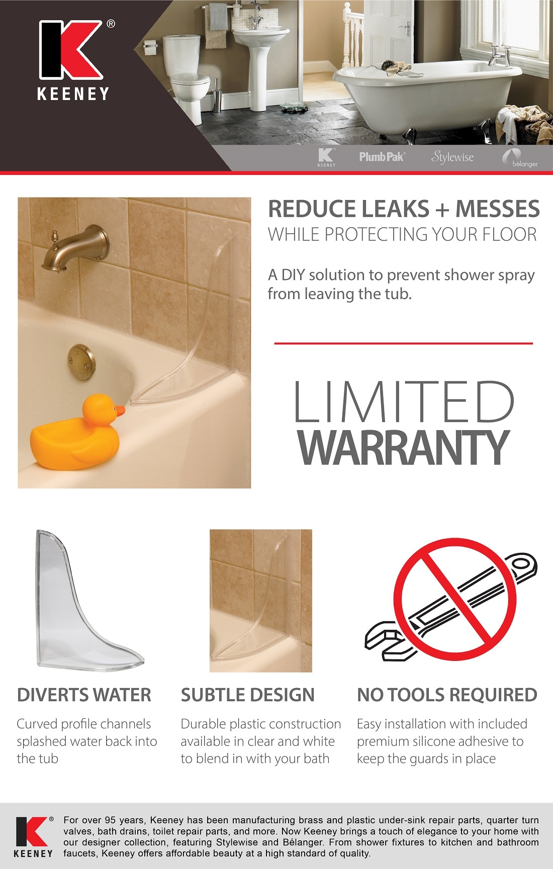 KEENEY 9.2 in. x 11 in. Plastic Tub and Shower Splash Guard in Clear (2 ...