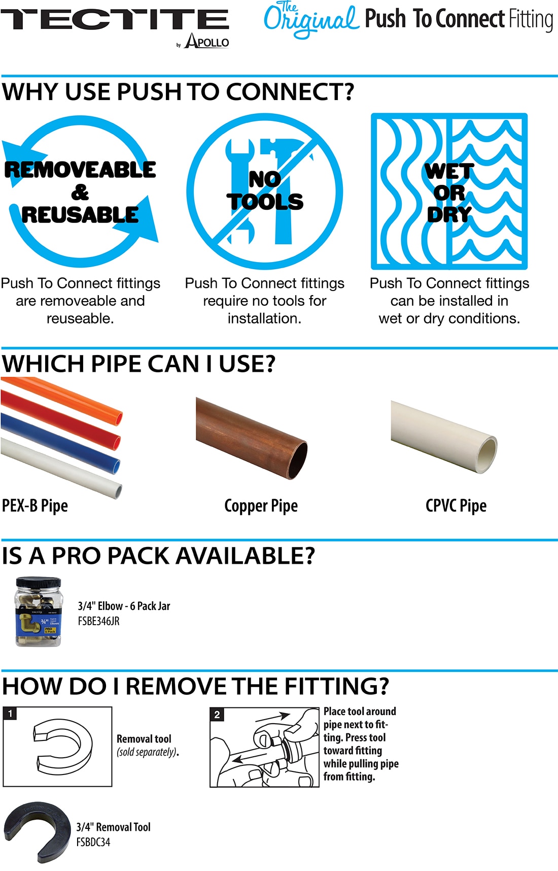 Tectite 3/4 in. Brass Push-to-Connect 90-Degree Elbow FSBE34 - The Home ...
