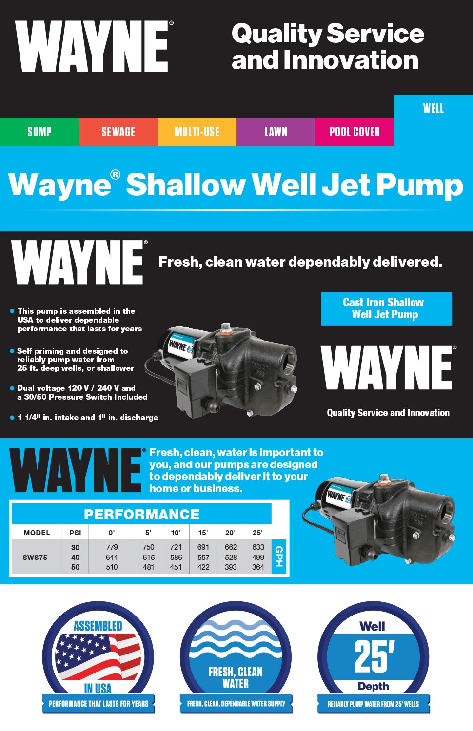 Wayne Upgraded 3/4 HP Cast Iron Shallow Well Jet Pump SWS75 WYN2 - The ...
