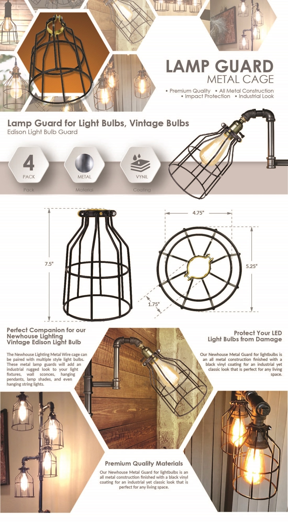 Adamax Lamp Guard for Light Bulbs, Vintage Bulbs, Edison Light Bulb ...
