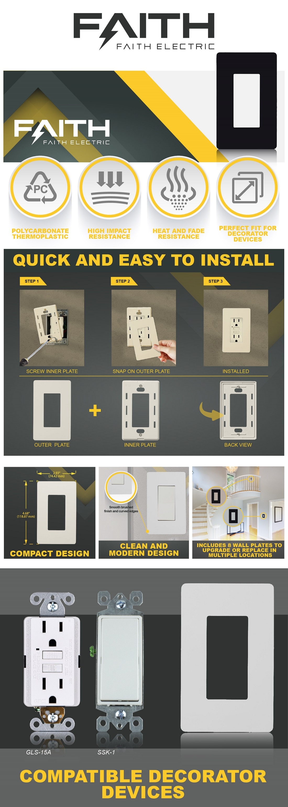 Faith 20-Pack Decorator Screwless 1-Gang White GFCI Outlet/Rocker Light ...