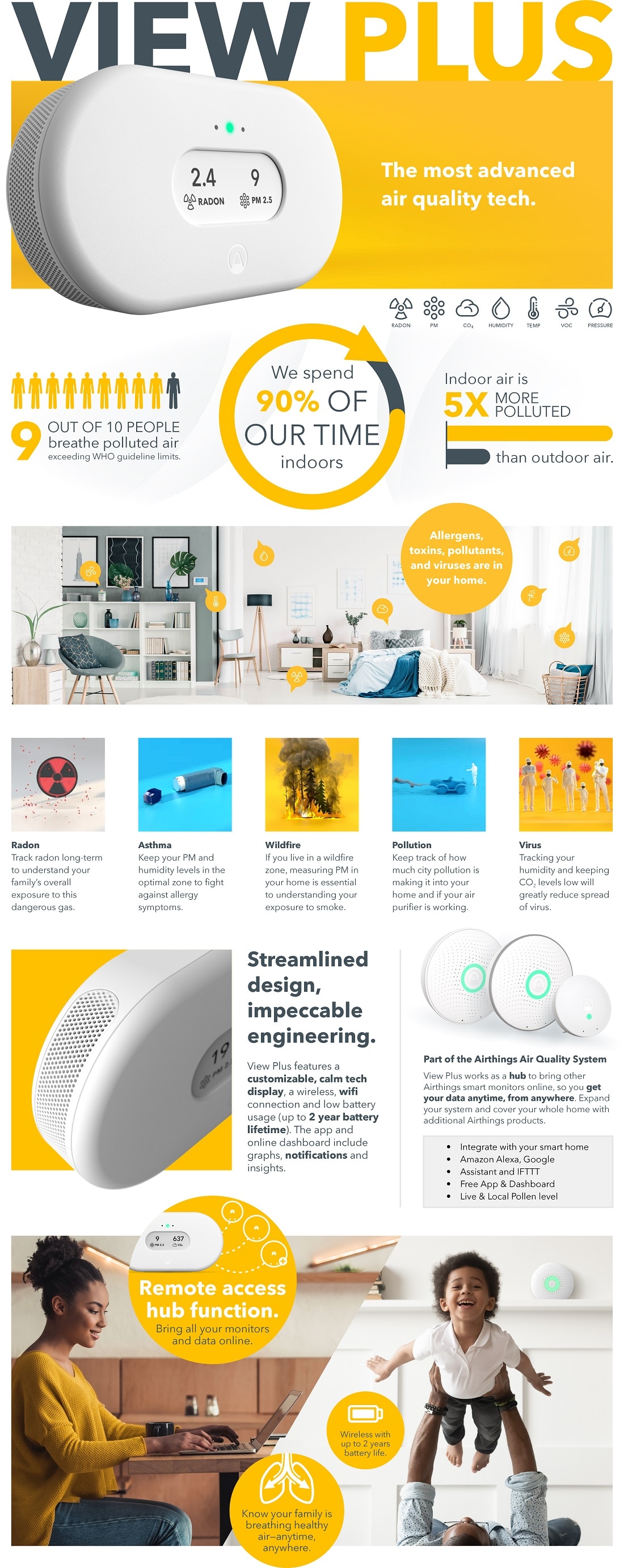 Airthings View Plus Battery Operated Complete Smart Indoor Air Quality ...