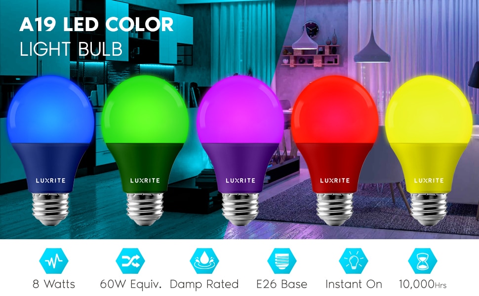 LUXRITE 60-Watt Equivalent A19 LED Light Bulb Purple Light Party Bulb ...