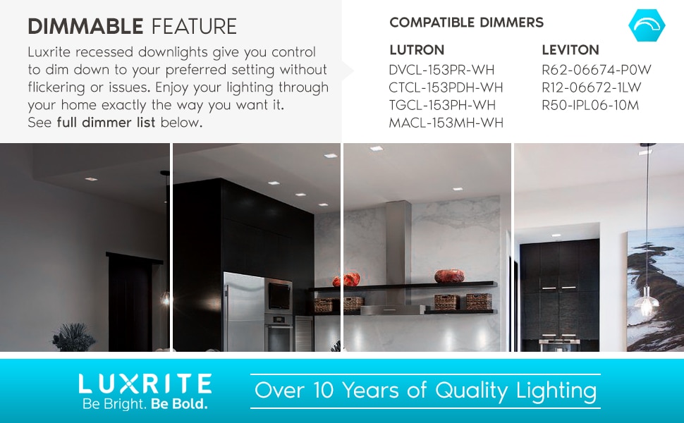 LUXRITE 4in Square Can Light 5 Color Selectable LED Recessed Light Kit ...