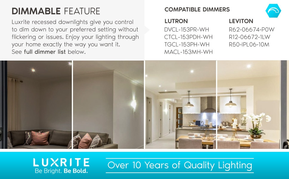 LUXRITE 4 in. Can Light 10W=60W 5-Color Selectable Dimmable Remodel ...