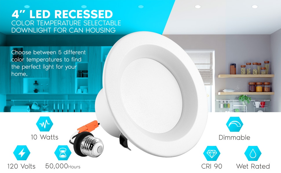 LUXRITE 4in Can Light 10W=60W 5 Color Selectable Dimmable Remodel ...