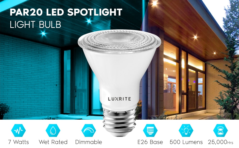 LUXRITE 50-Watt Equivalent PAR20 Dimmable LED Light Bulbs 5000K Bright ...