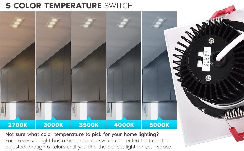 LUXRITE 4 in. Canless Light Adjustable Square 5 Color Selectable ...