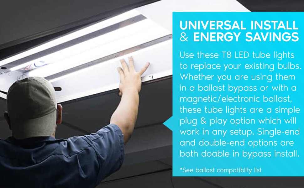 LUXRITE 32-Watt Equivalent 4 ft. Linear Tube T8 LED Light Bulb Ballast ...