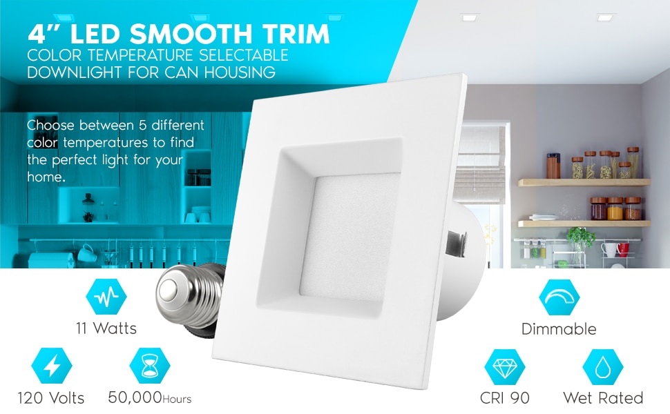 LUXRITE 4 in. Square Recessed LED Can Lights Color Options 2700K/3000K ...