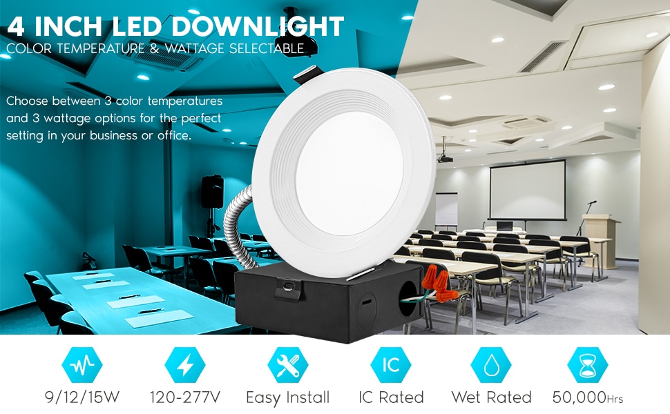 LUXRITE 4 in. LED Recessed Light with J-Box CCT 3000K/4000K/5000K ...