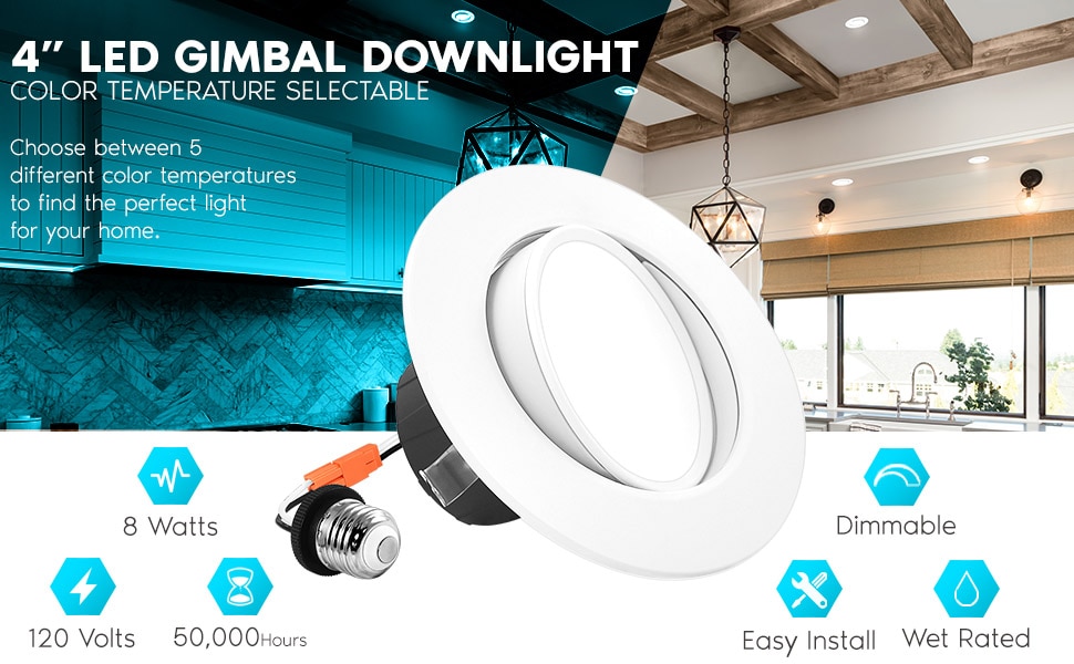 LUXRITE 4 in. Gimbal Recessed LED Can Lights 5 Color Options Dimmable ...