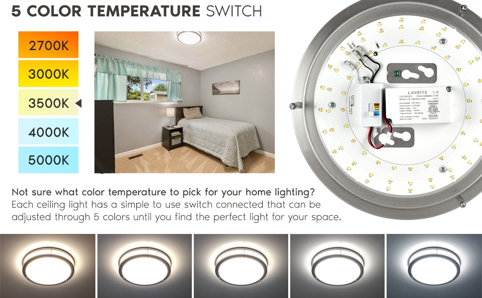 LUXRITE 12 in. 5 Color Selectable LED 2700K/3000K/3500K/4000K/5000K ...