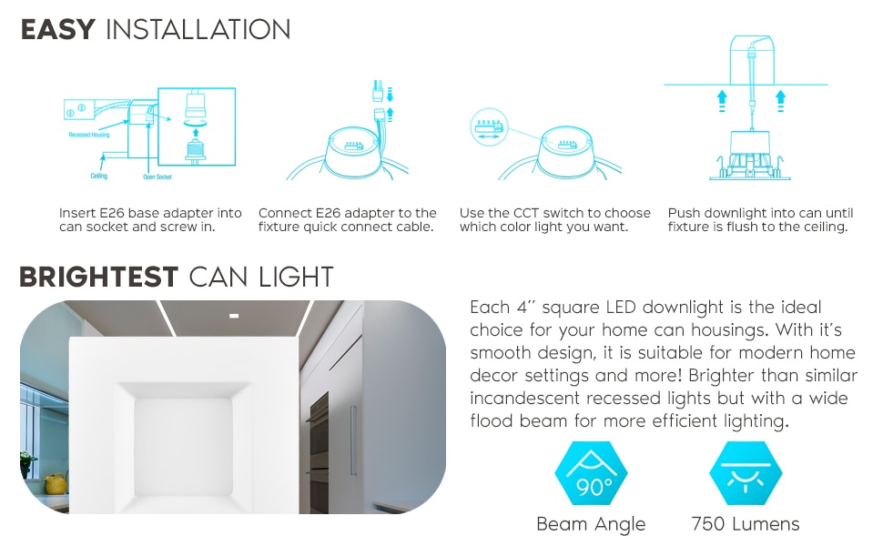 LUXRITE 4 Inch Recessed LED Can Lights Selectable CCT 2700K/3000K/3500K ...