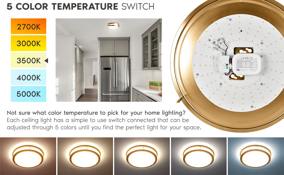 LUXRITE 24-Watt 18 in. 5 Color Selectable LED 2700K/3000K/3500K/4000K ...