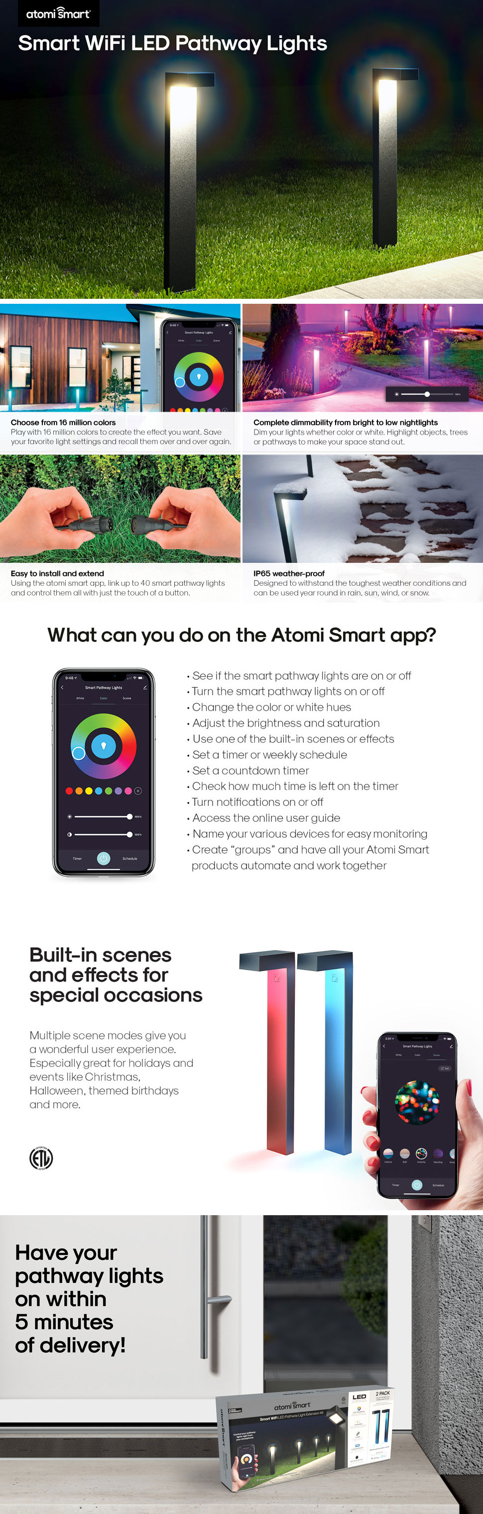 atomi smart Smart Wi-Fi Plug-In Powder Coated Aluminum Black LED Path ...