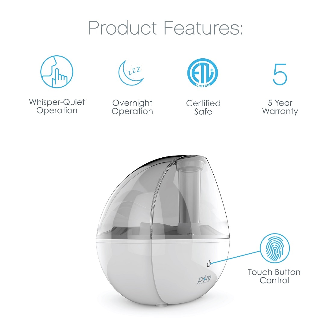 Pure Enrichment MistAire Silver Ultrasonic Cool Mist Humidifier ...