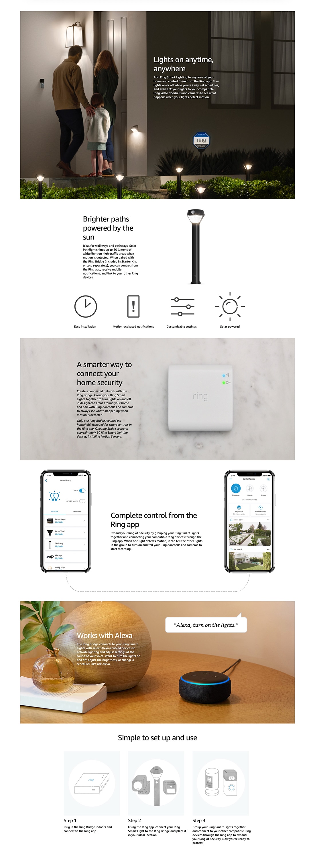 Ring Smart Lighting Motion Activated Outdoor Solar Integrated LED Black ...