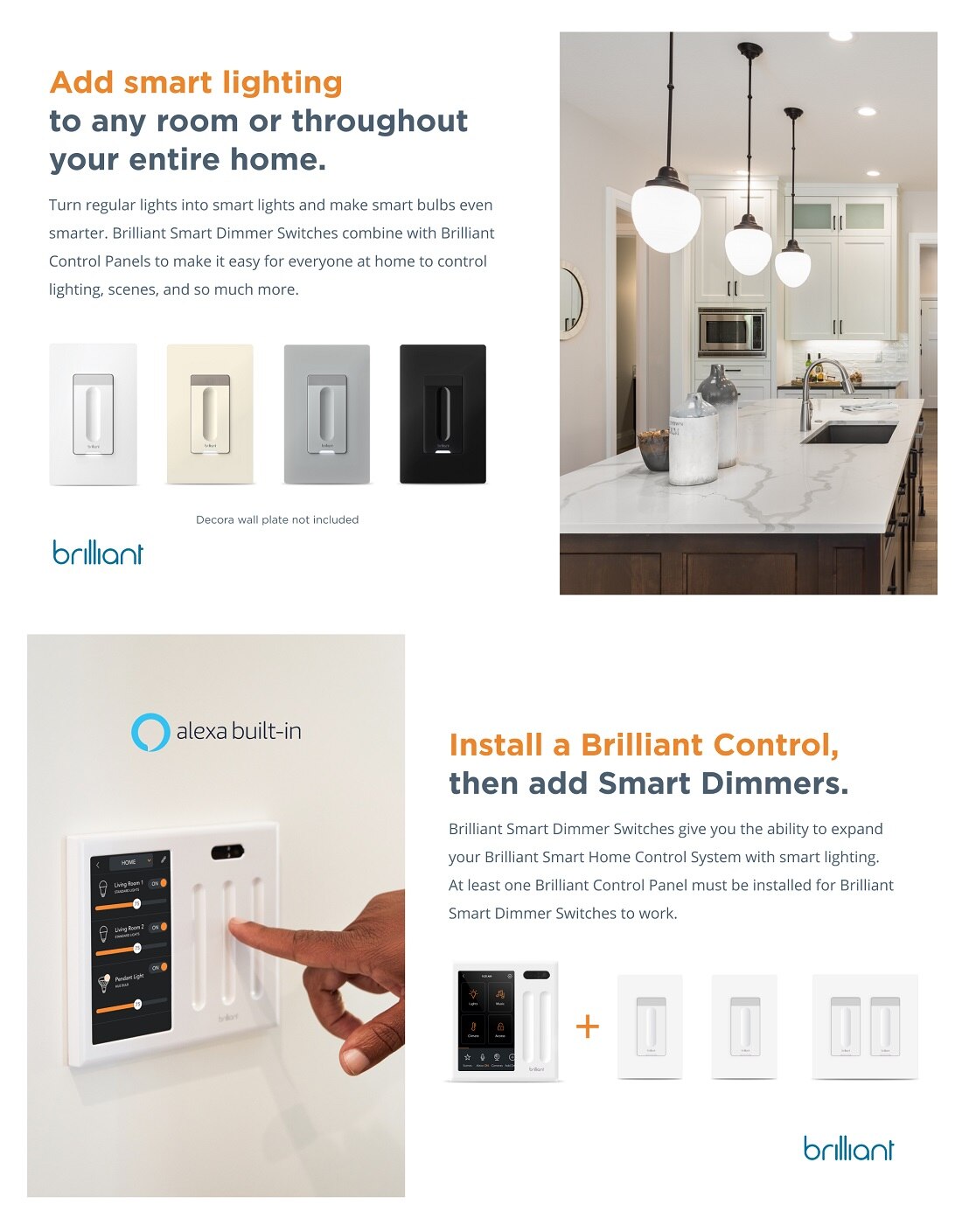 Brilliant Smart Dimmer Switch (Light Almond) - Alexa, Google Assistant ...