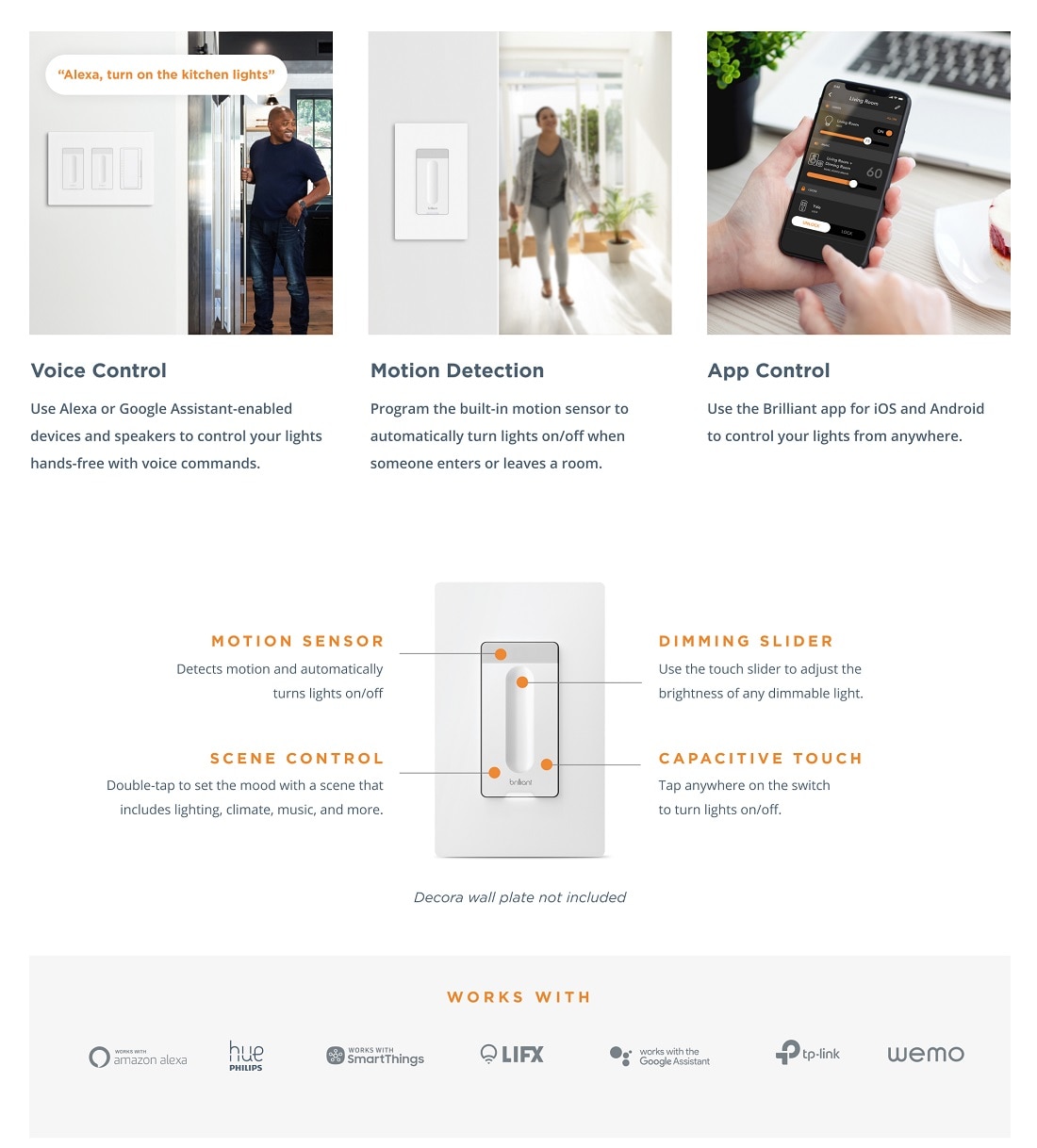 Brilliant Smart Dimmer Switch (Light Almond) - Alexa, Google Assistant ...