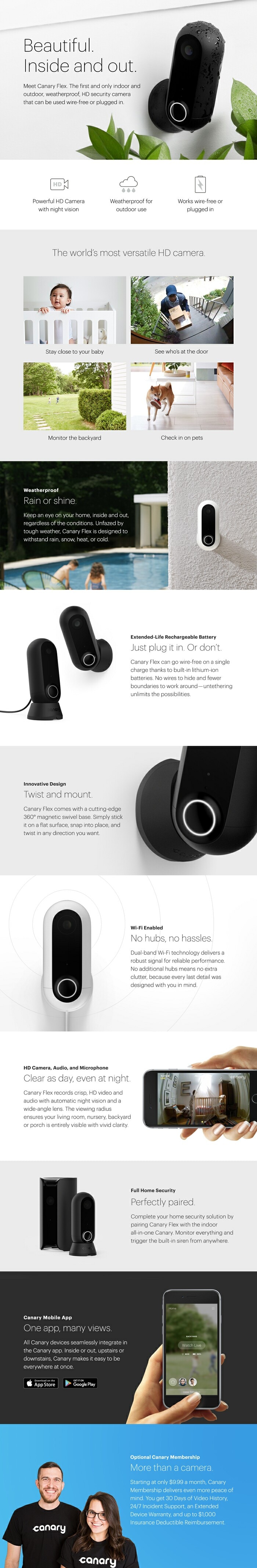 Canary Flex Inside/Outside and Plugged-In or Wire-Free Weatherproof HD ...