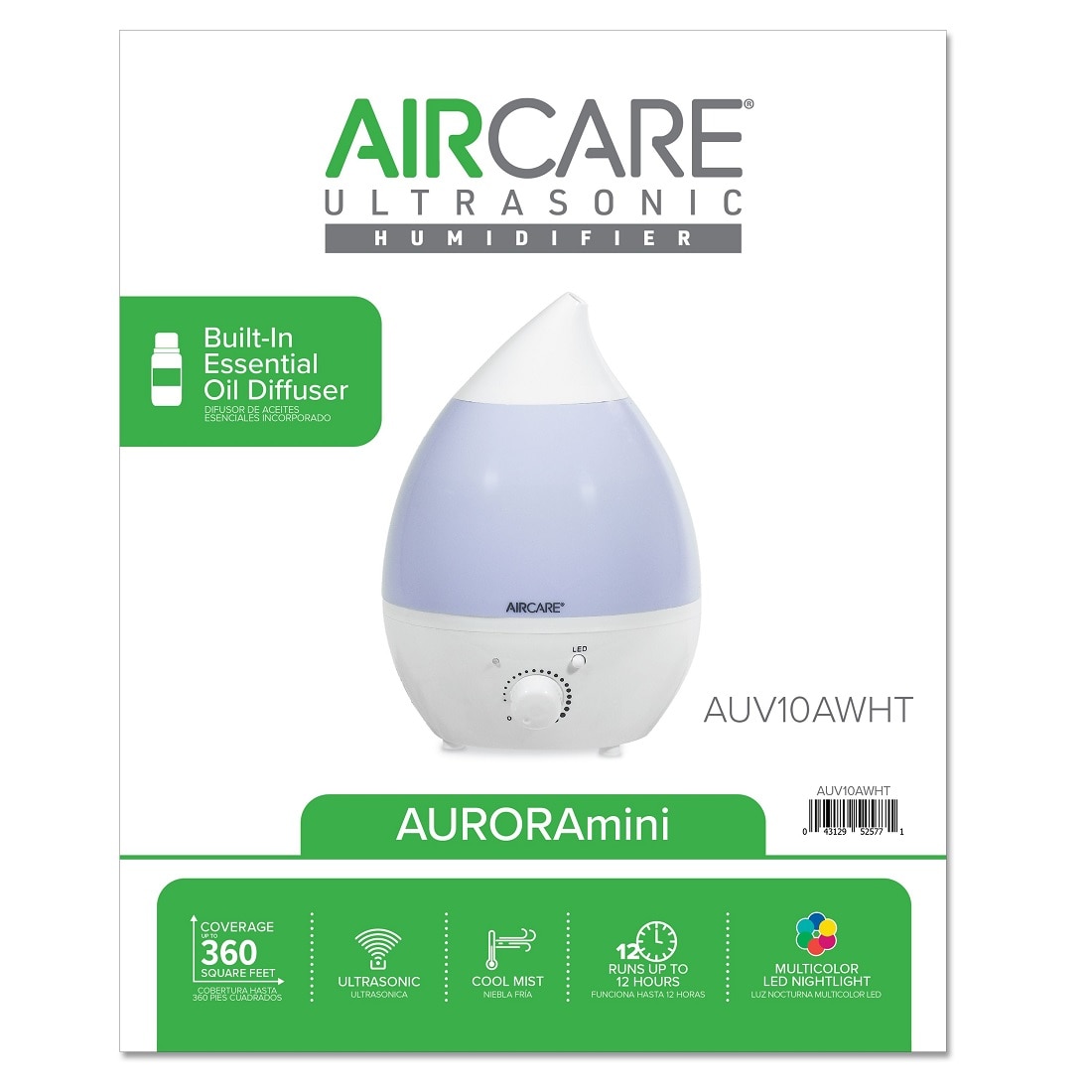 AIRCARE AURORAmini 0.33-Gal. Cool Mist Ultrasonic Large Room Humidifier ...