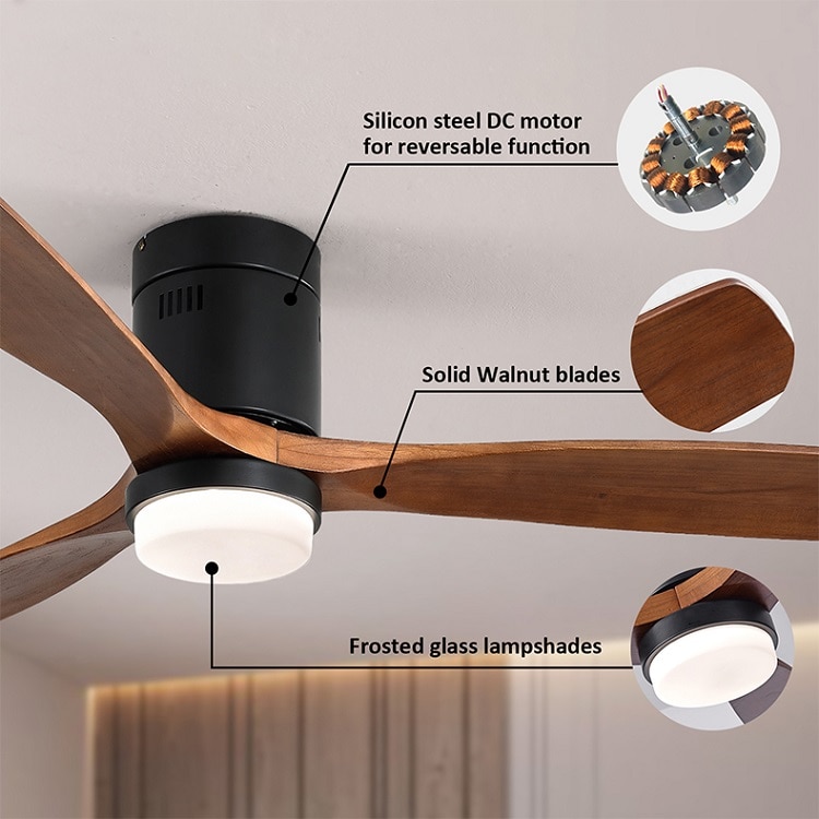 Sofucor 52 in. Standard Indoor/Outdoor Matte Black Flush Mount Brown ...