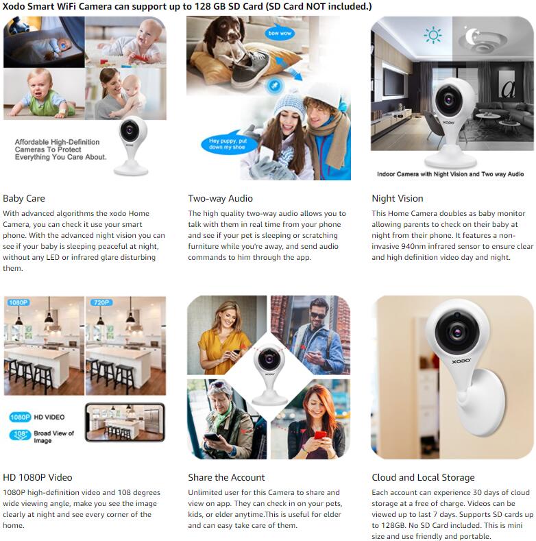 Xodo Smart Home WiFi Security Camera with Two-Way Talk, App Control ...