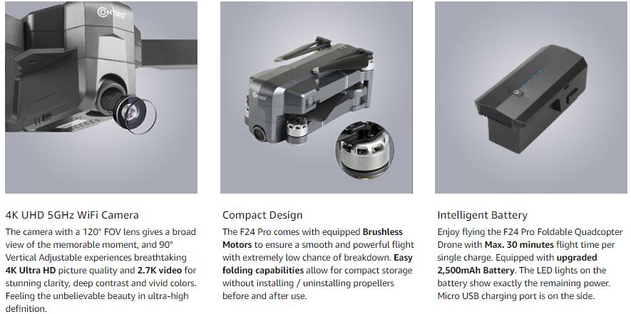 CONTIXO F24 Pro RC Black Quadcopter Drone 4K WiFi Camera Live Video ...