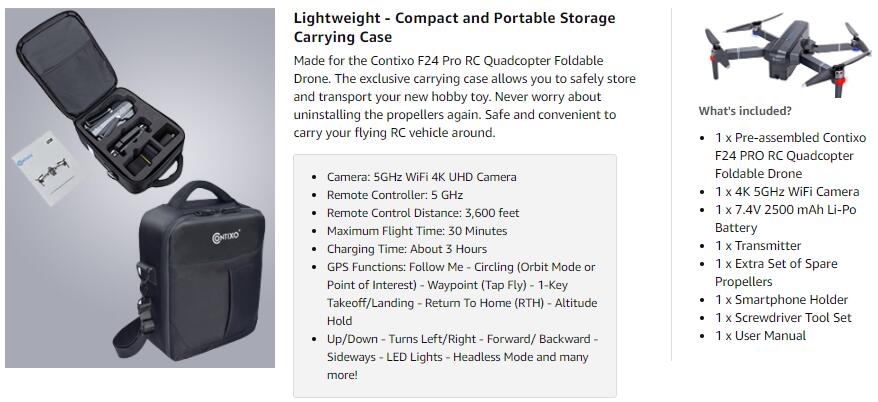 CONTIXO F24 Pro RC Black Quadcopter Drone 4K WiFi Camera Live Video ...