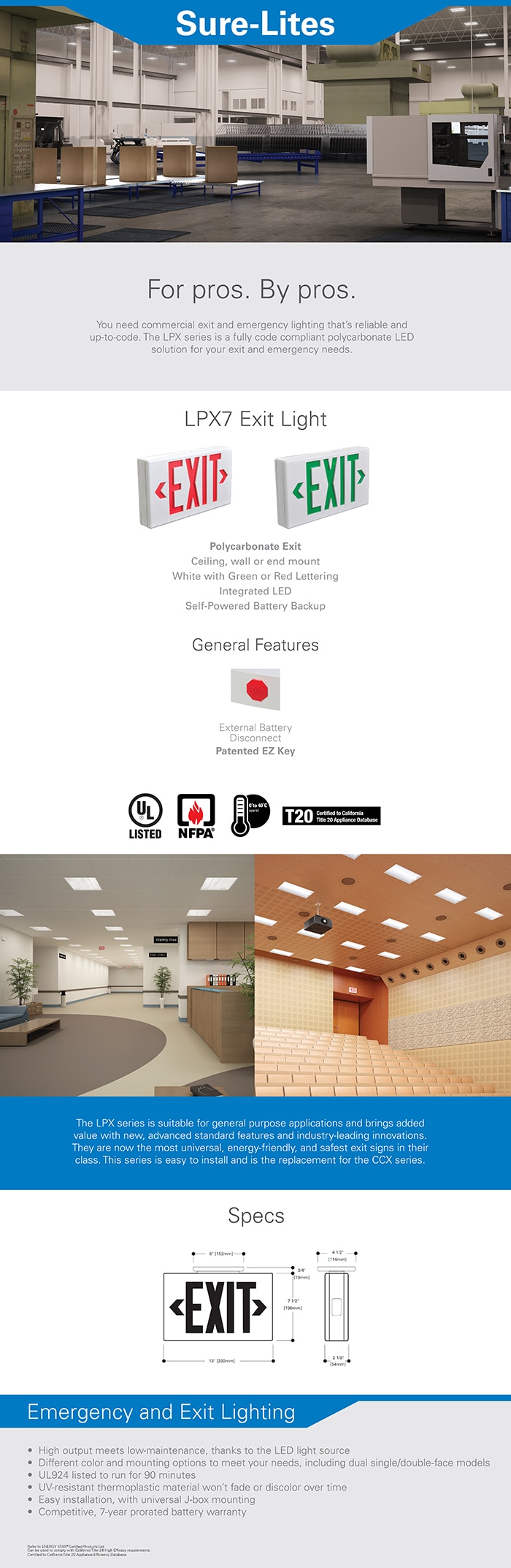 Sure-Lites LPX 1.09 Watt White Integrated LED Exit Sign, Self-Powered ...