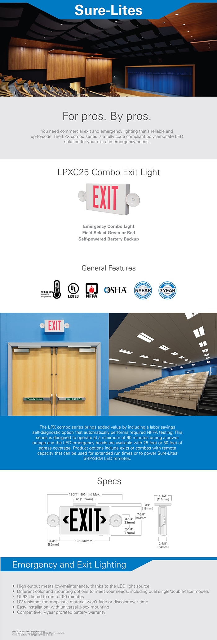 Sure-Lites LPXC Series 2.5-Watt White Integrated LED 2-Head Emergency ...