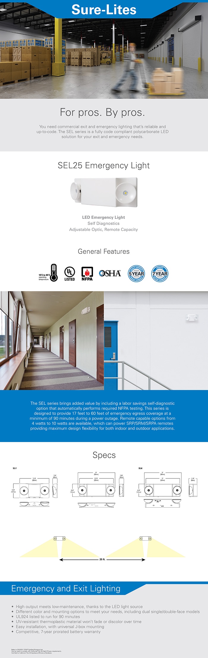 Sure-Lites SEL White Integrated LED Plastic Emergency Light with NiCad ...