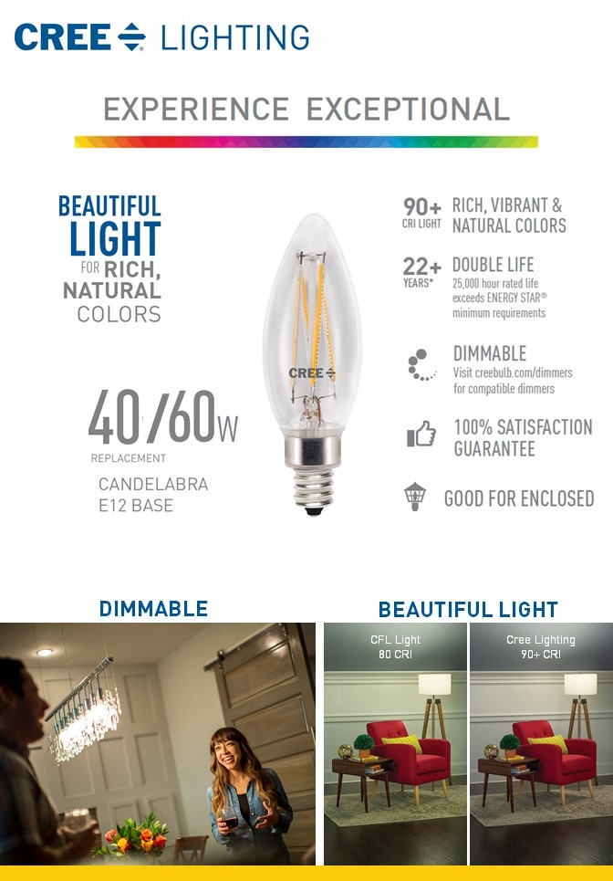 Cree 60-Watt Equivalent B11 Candelabra Exceptional Light Quality ...
