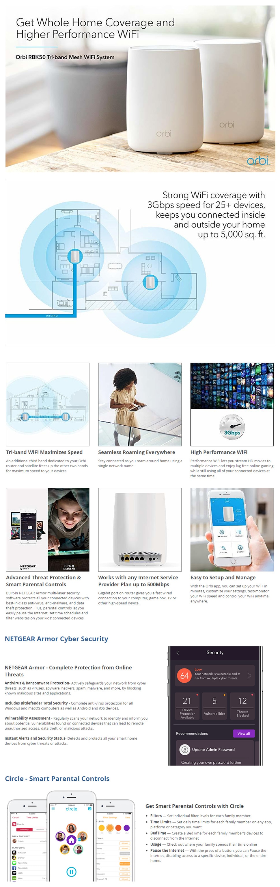 Netgear Orbi AC3000 Tri-Band WiFi Mesh System with Router + 1 Satellite ...