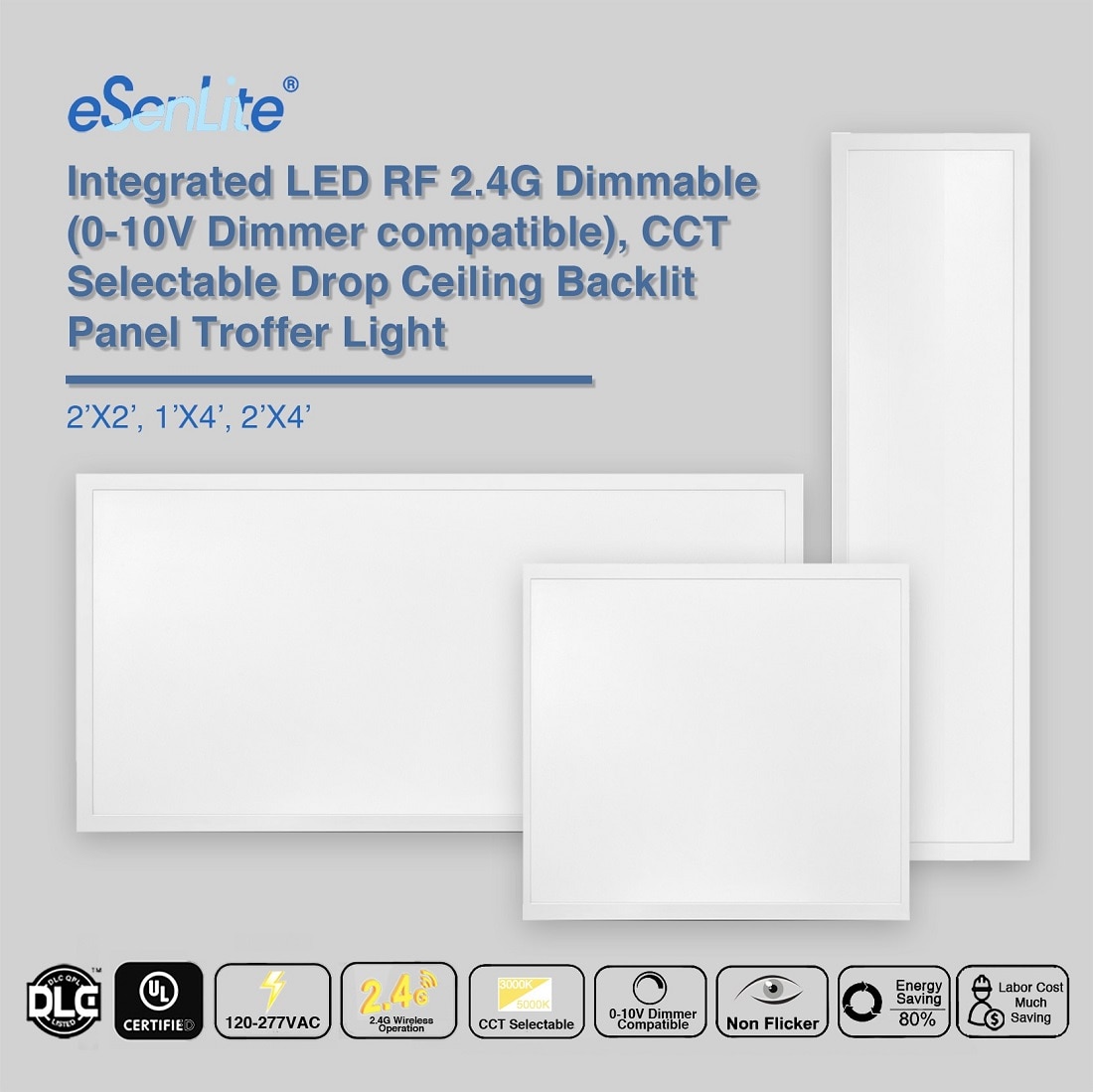 eSenLite 2 ft. x 4 ft. Integrated LED Panel Light Troffer Backlit ...