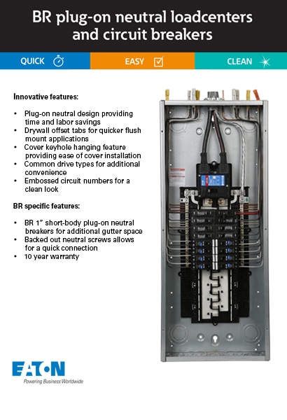 Eaton BR 100 Amp 24-Circuit Indoor Main Breaker Plug-On Neutral Load ...